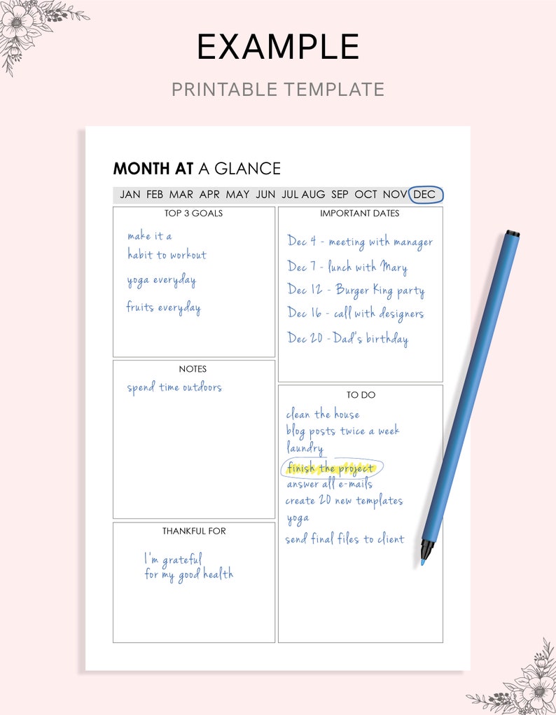Simple Month Planner Printable Month Overview Monthly Goals - Etsy