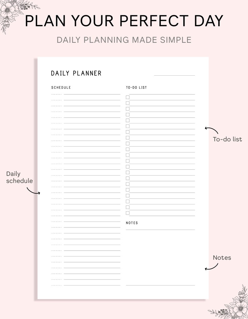 Simple Day Planner Printable Minimalist Daily Planner Daily - Etsy