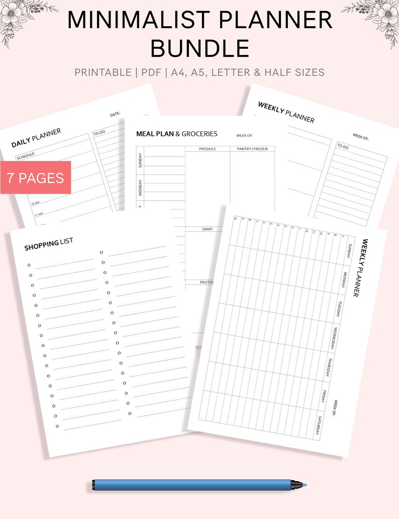 Printable Planner Bundle Minimalist Planners Set Editable - Etsy
