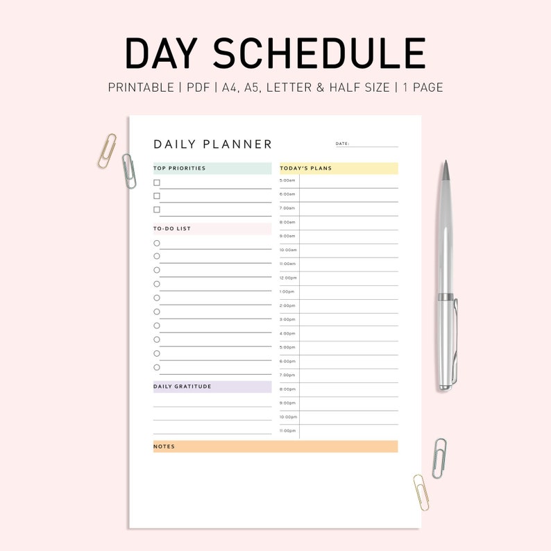 Daily Hourly Planner Printable, Work Day Schedule, Printable Day ...