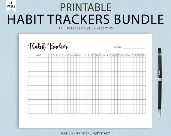Stationery Monthly Habit Tracker Printable Letter A4 A5 Size Habits ...