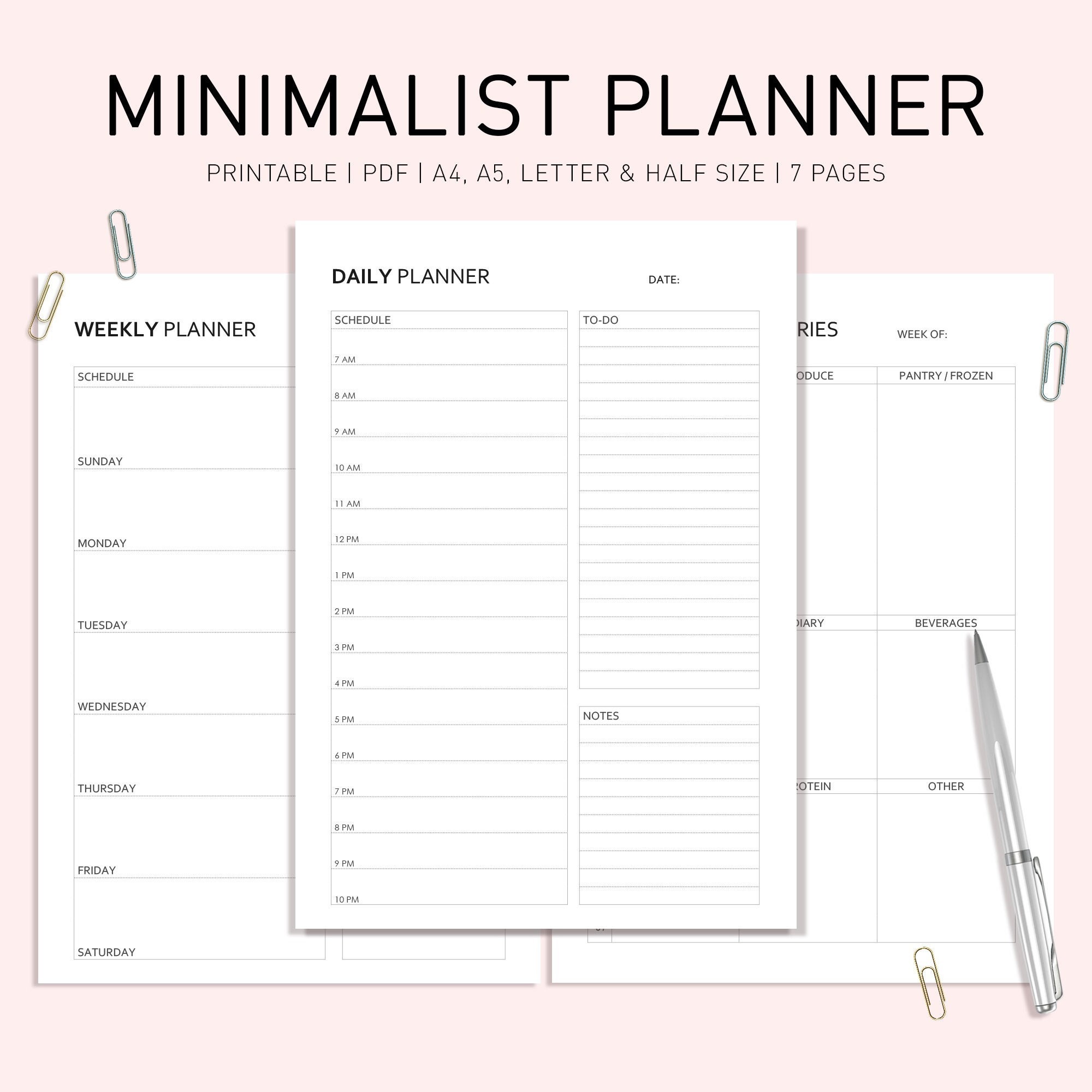 Printable Planner Bundle, Minimalist Planners Set, Digital Planner ...