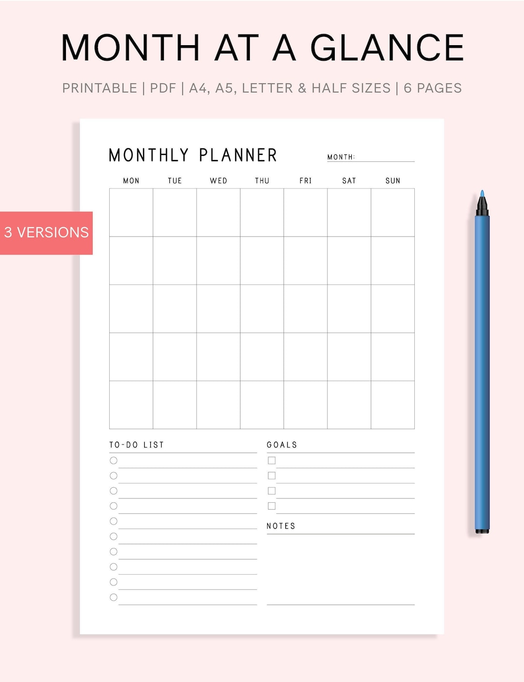 Monthly Planner Printable Monthly Productivity Planner - Etsy