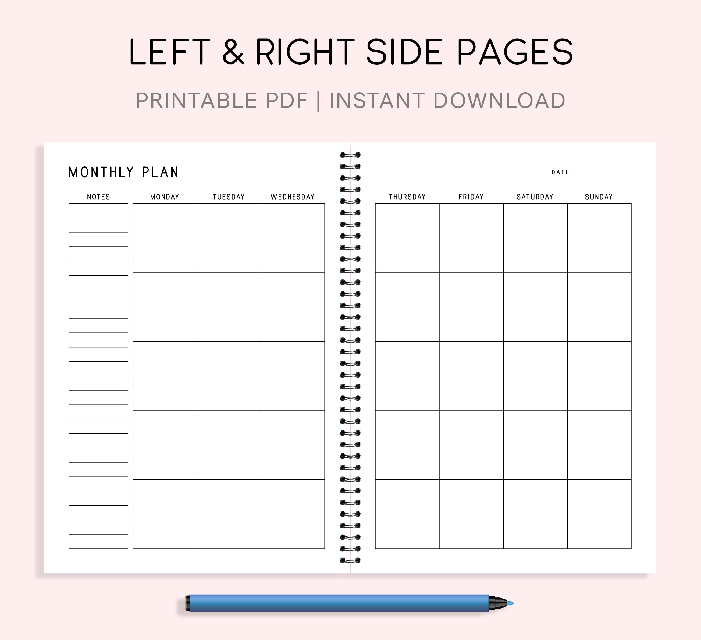 Undated Monthly Planner Printable, Month Planner 2024, Month on 2 Pages ...
