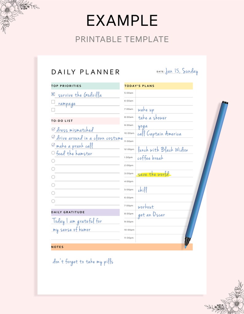 Daily Hourly Planner Printable, Work Day Schedule, Printable Day ...