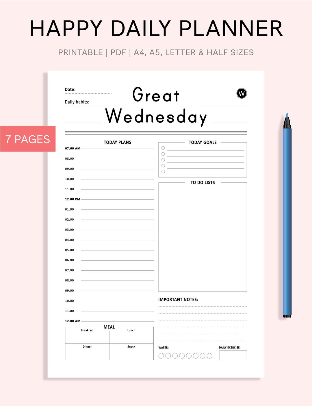7 Day Planner Printable Daily to Do List for Work - Etsy Ireland