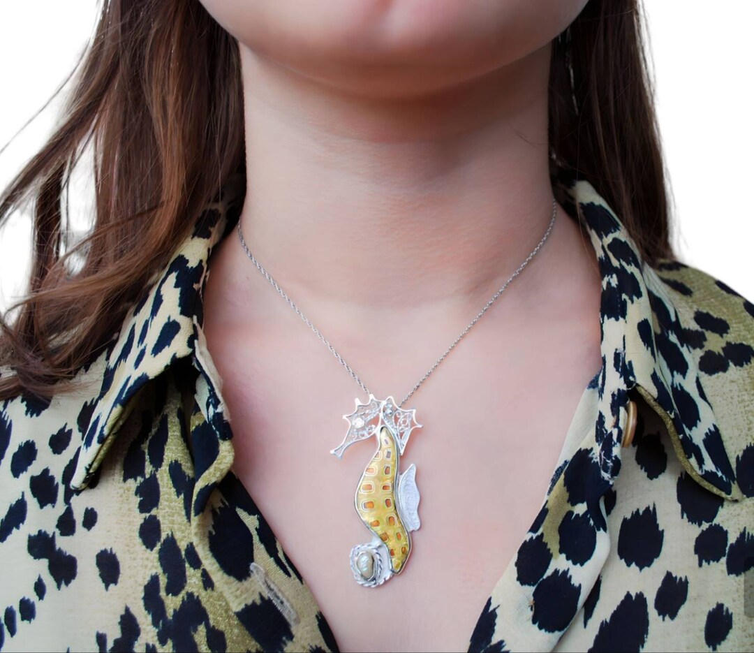 Handmade Silver Seahorse Jewelrycloisonne Enamel Seahorse - Etsy