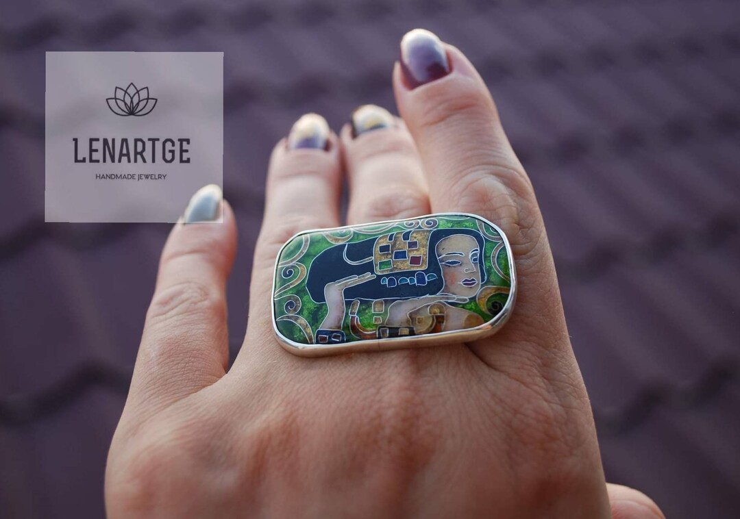 Klimt Art, Georgian Cloisonné Enamel Ring. Adjustable Ring for Women ...
