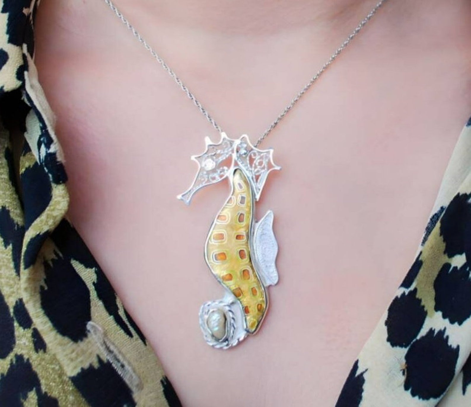Handmade Silver Seahorse Jewelry,cloisonne Enamel Seahorse, Sea Horse ...