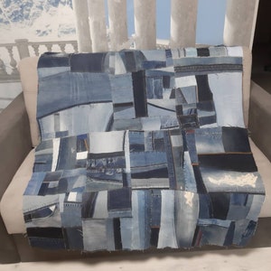 Denim patchwork for creativity handmade canvas for your | Etsy