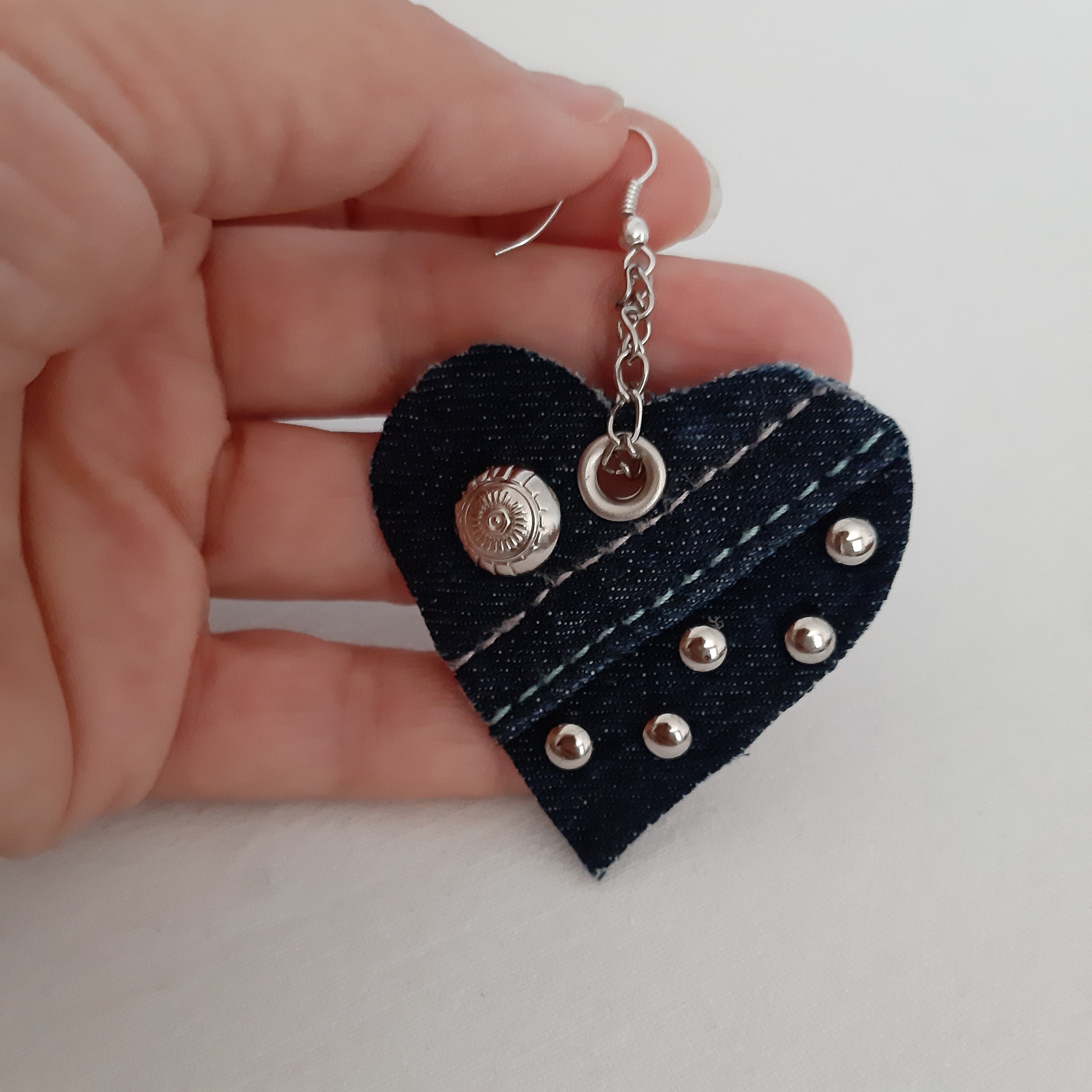 Vintage Denim Earrings for a Disco Party Handmade From - Etsy