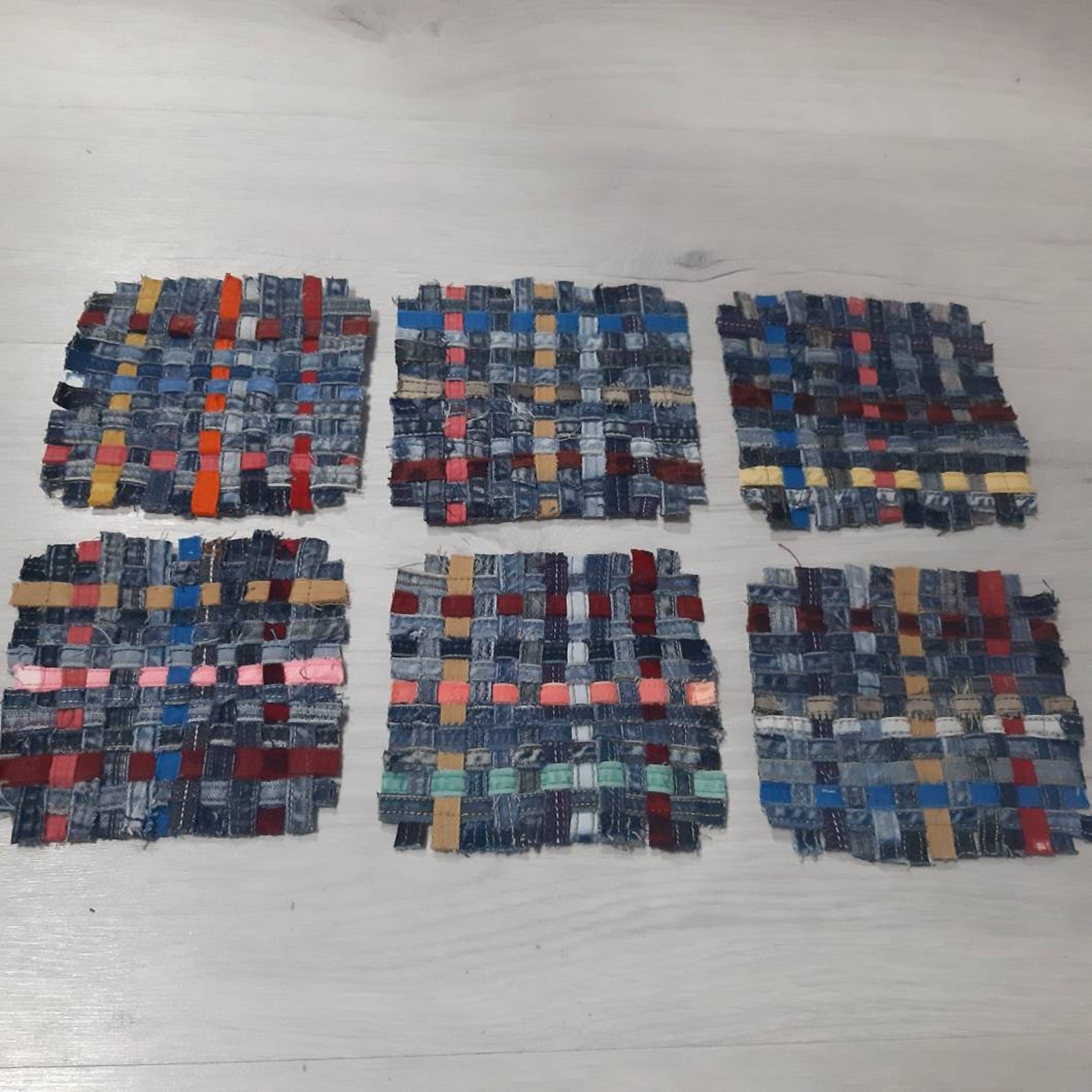 Rustic Denim Patchwork Cupmats, Woven Cup Mat, Denim Napkins for the ...