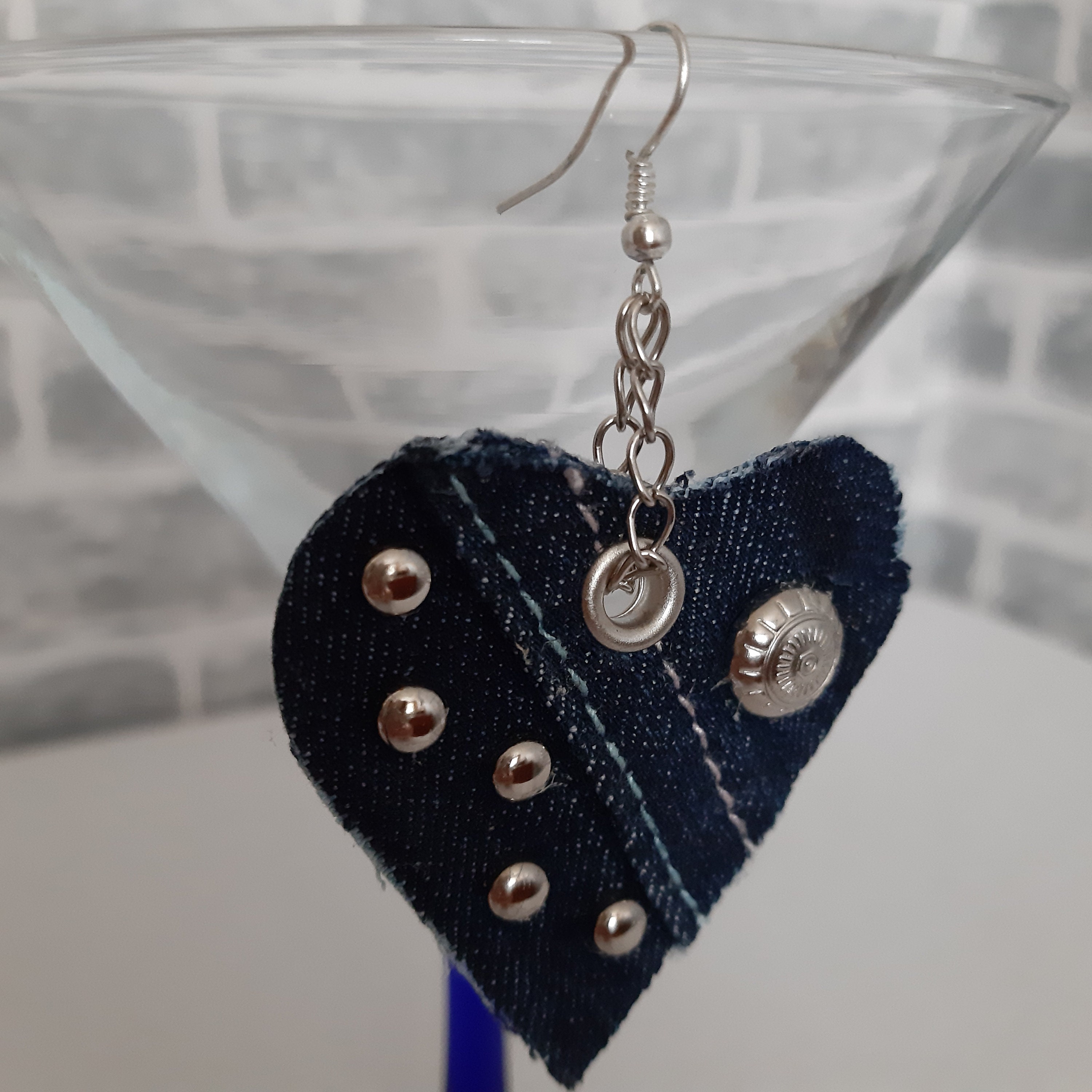 Vintage Denim Earrings for a Disco Party Handmade From - Etsy