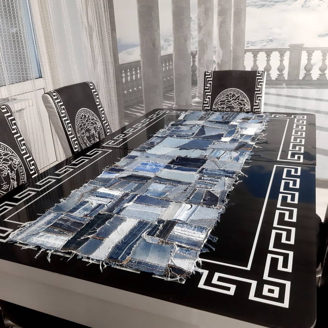 Patchwork Denim Table Runner, Rustic Tablecloth of Recycled Jeans ...
