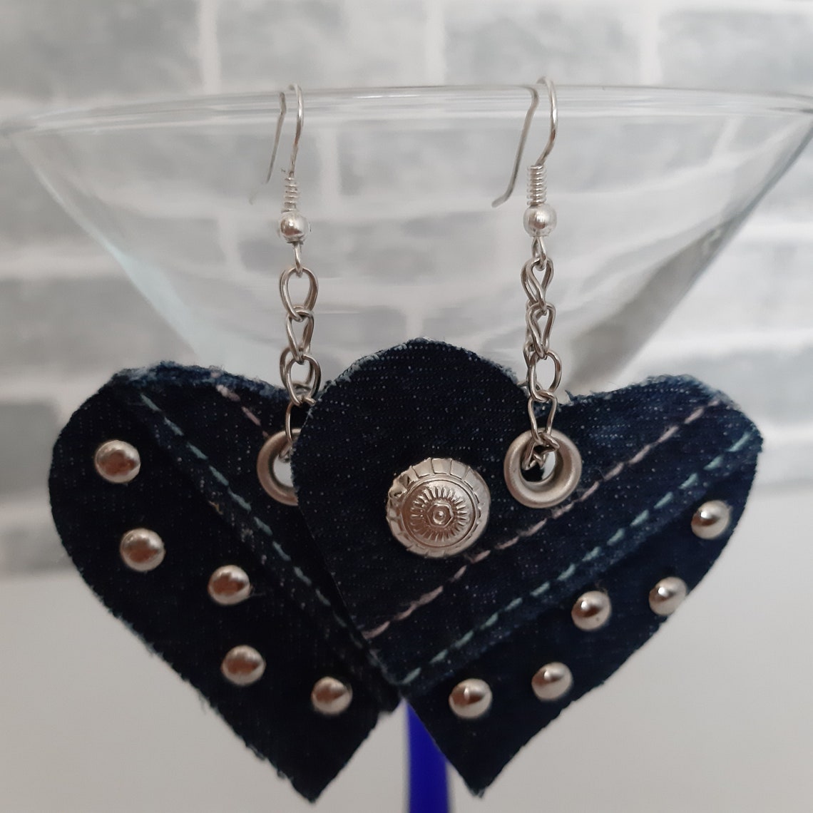 Vintage Denim Earrings for a Disco Party Handmade From - Etsy