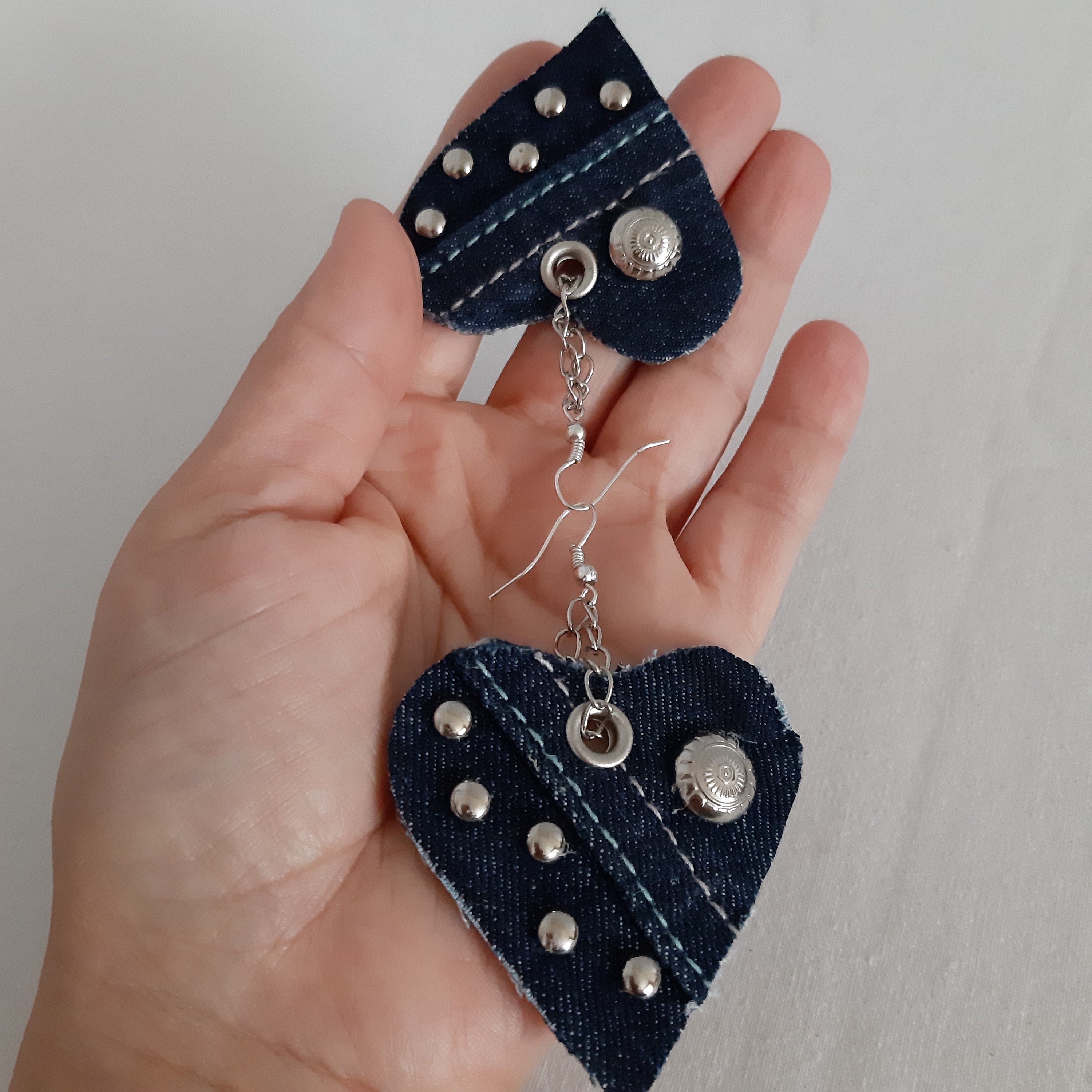 Vintage Denim Earrings for a Disco Party Handmade From - Etsy