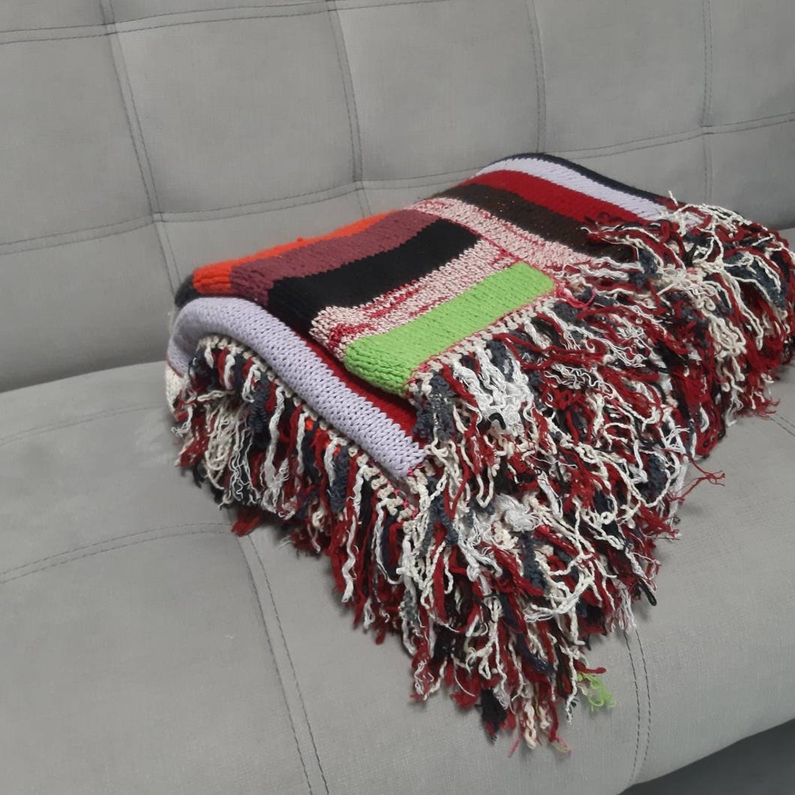 Large Two-sided Multicolor Knitting Plaid With Fringe Soft - Etsy