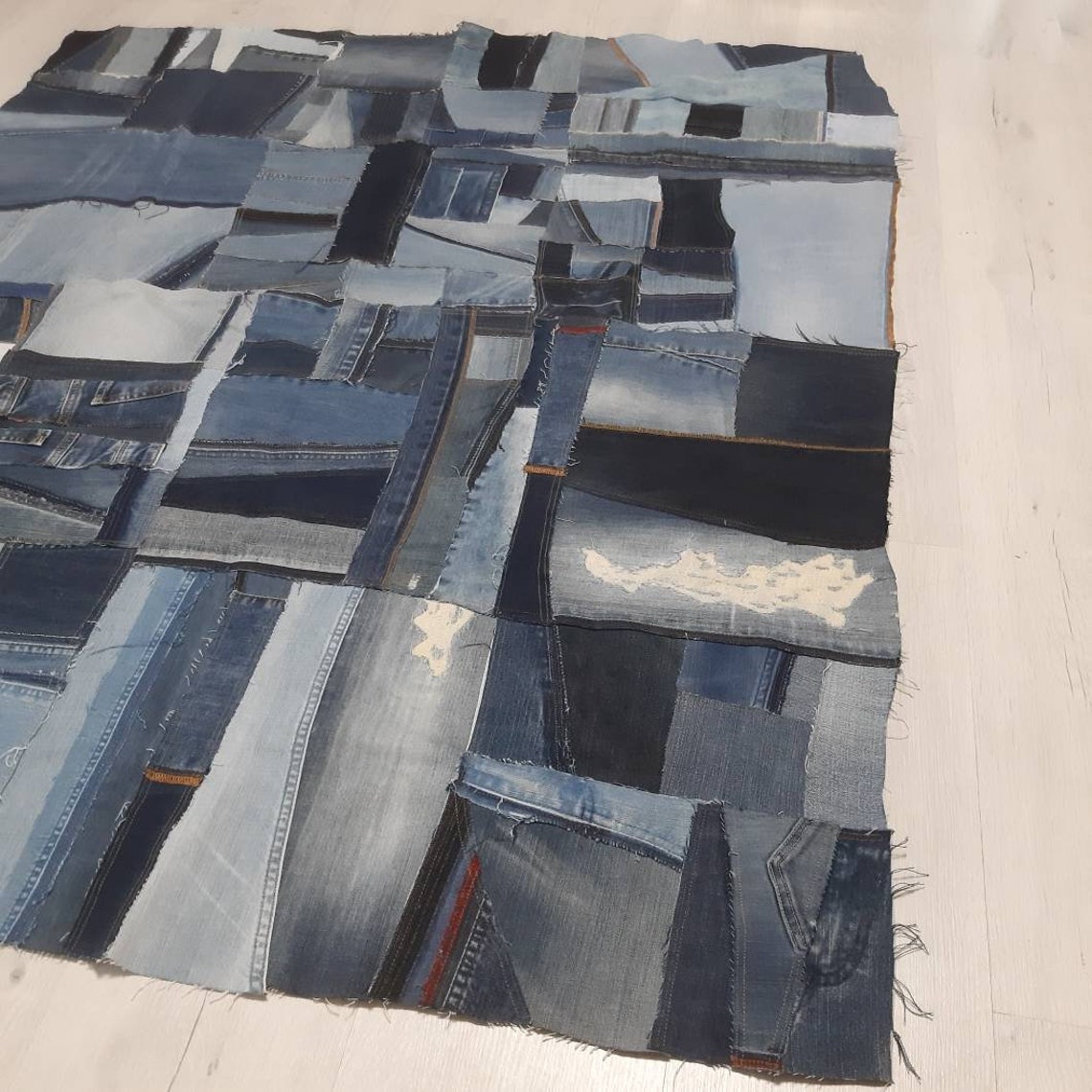 Denim patchwork for creativity handmade canvas for your | Etsy