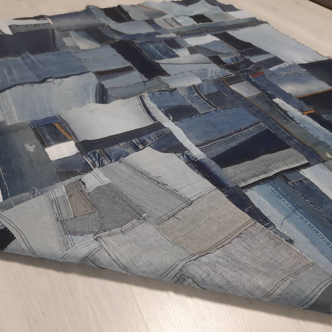 Denim patchwork for creativity handmade canvas for your | Etsy