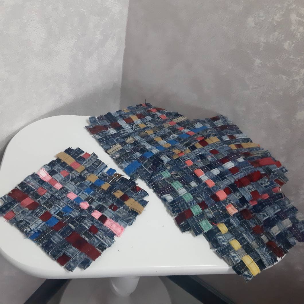 Rustic Denim Patchwork Cupmats, Woven Cup Mat, Denim Napkins for the ...