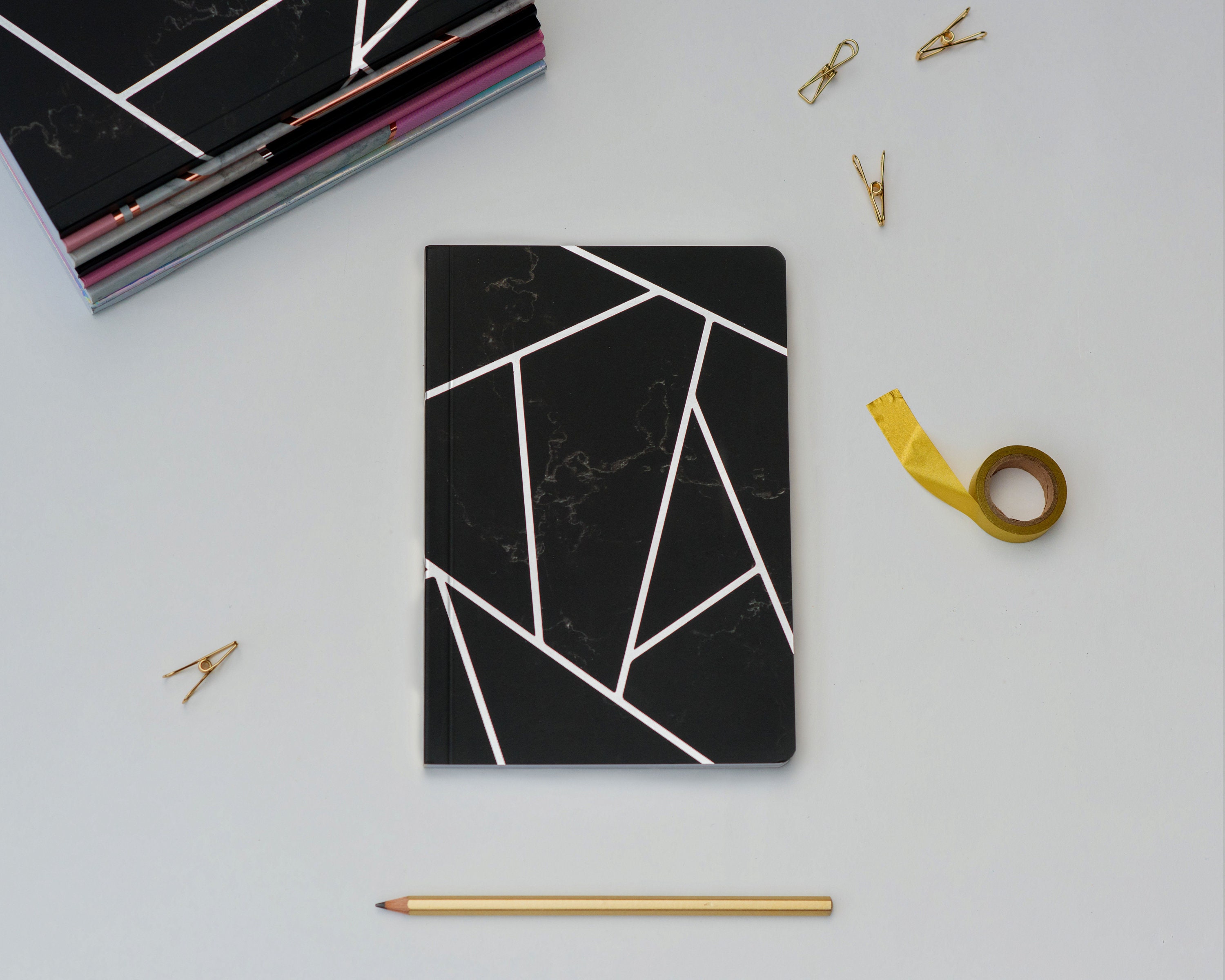 Black Marble Geometric Notebook, Handmade Marble A5 Notebook, Marble ...