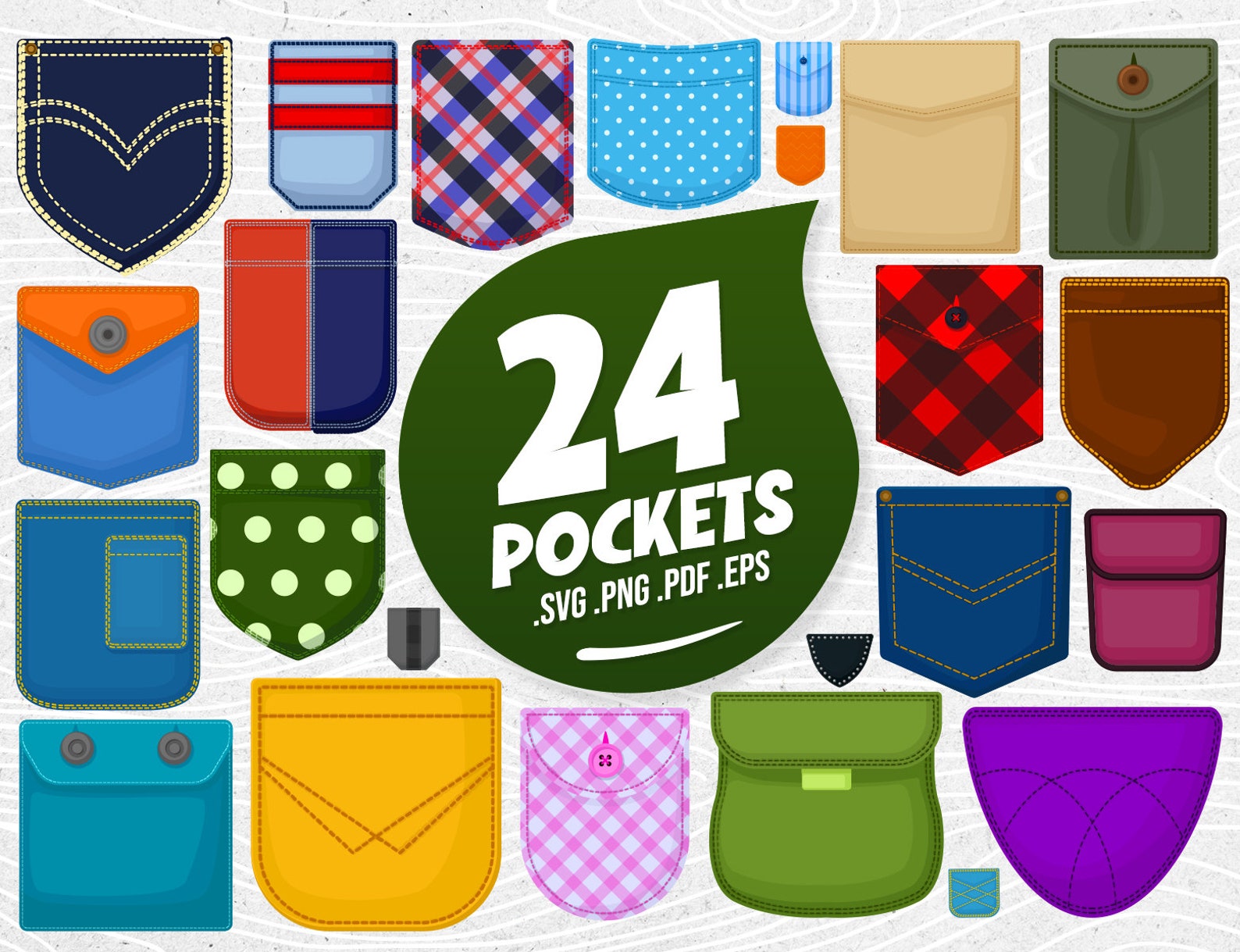24 Cartoon Pockets SVG Design PocketBundle Pocket Clipart | Etsy