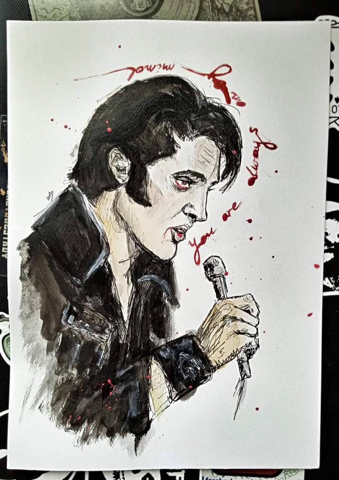 Elvis Presley Psychobilly Painting - Wall Decor - Ink Drawing - Etsy