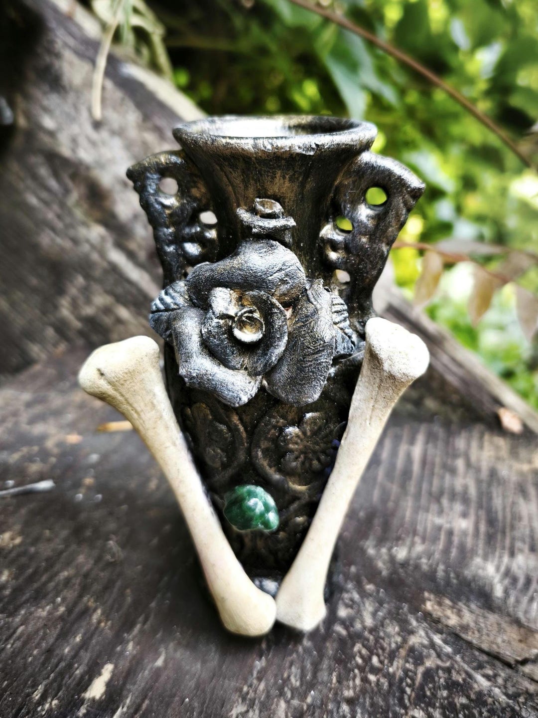 Gothic Bone Vase With Real Animal Bones, Green Aventurine – Witchy ...