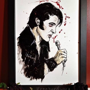 Elvis Presley Psychobilly Painting - Wall Decor - Ink Drawing - Etsy