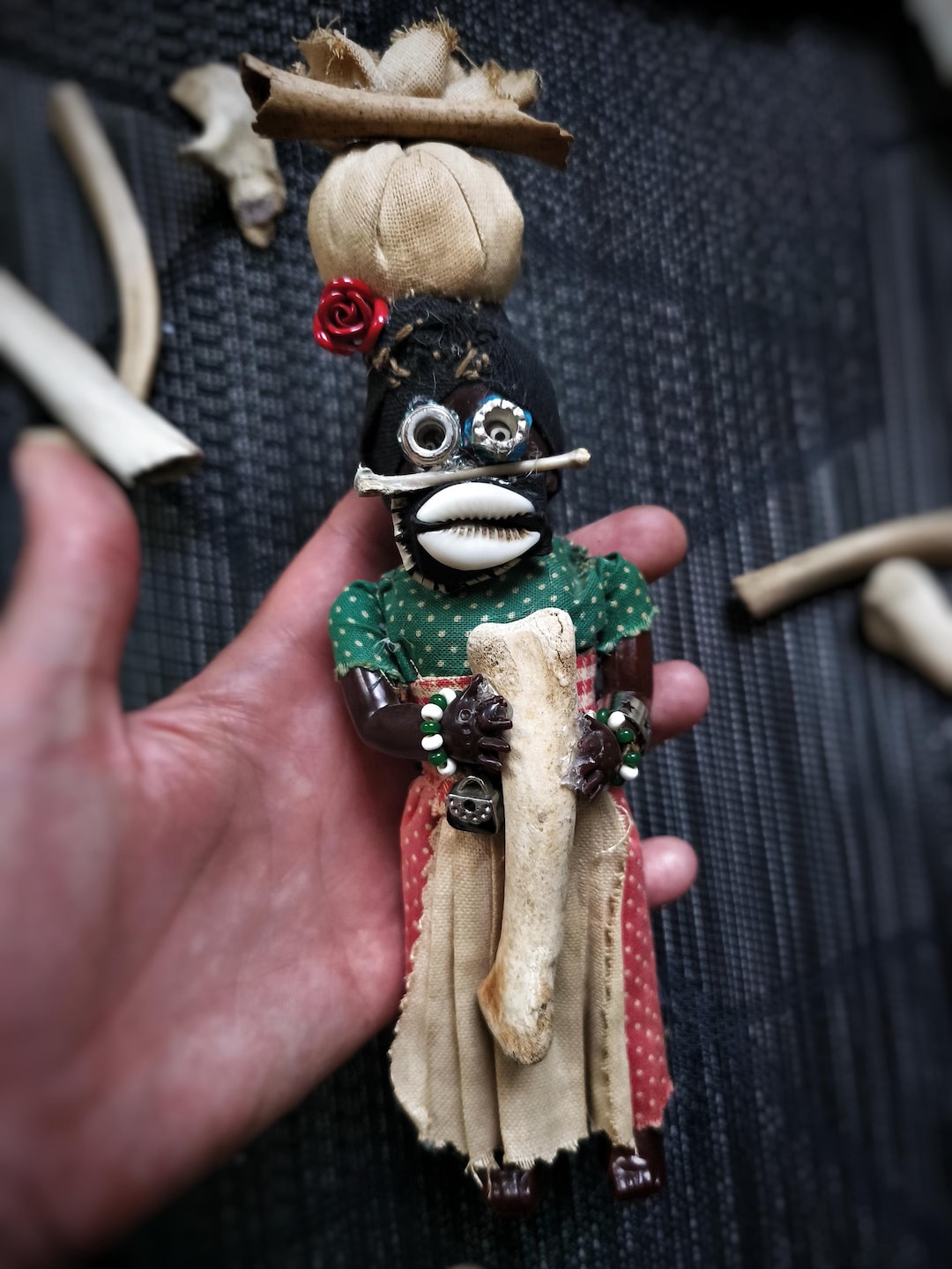 Voodoo Art Doll With Real Bones & Seashells – Handmade One of a Kind ...