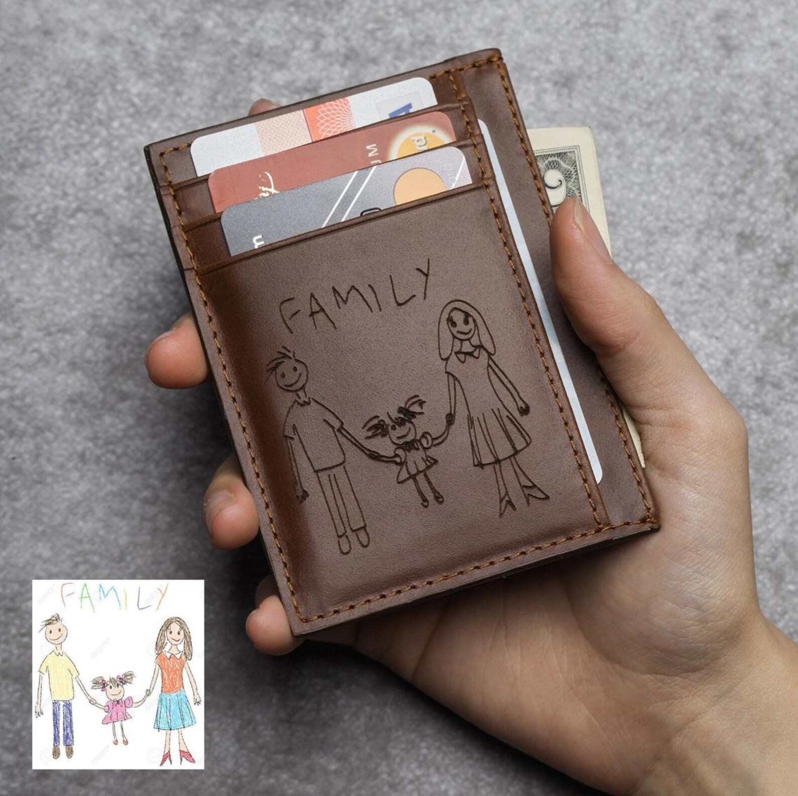 Handwriting Wallet Men, Daddy Wallet From Kids, Leather Wallet Gift ...