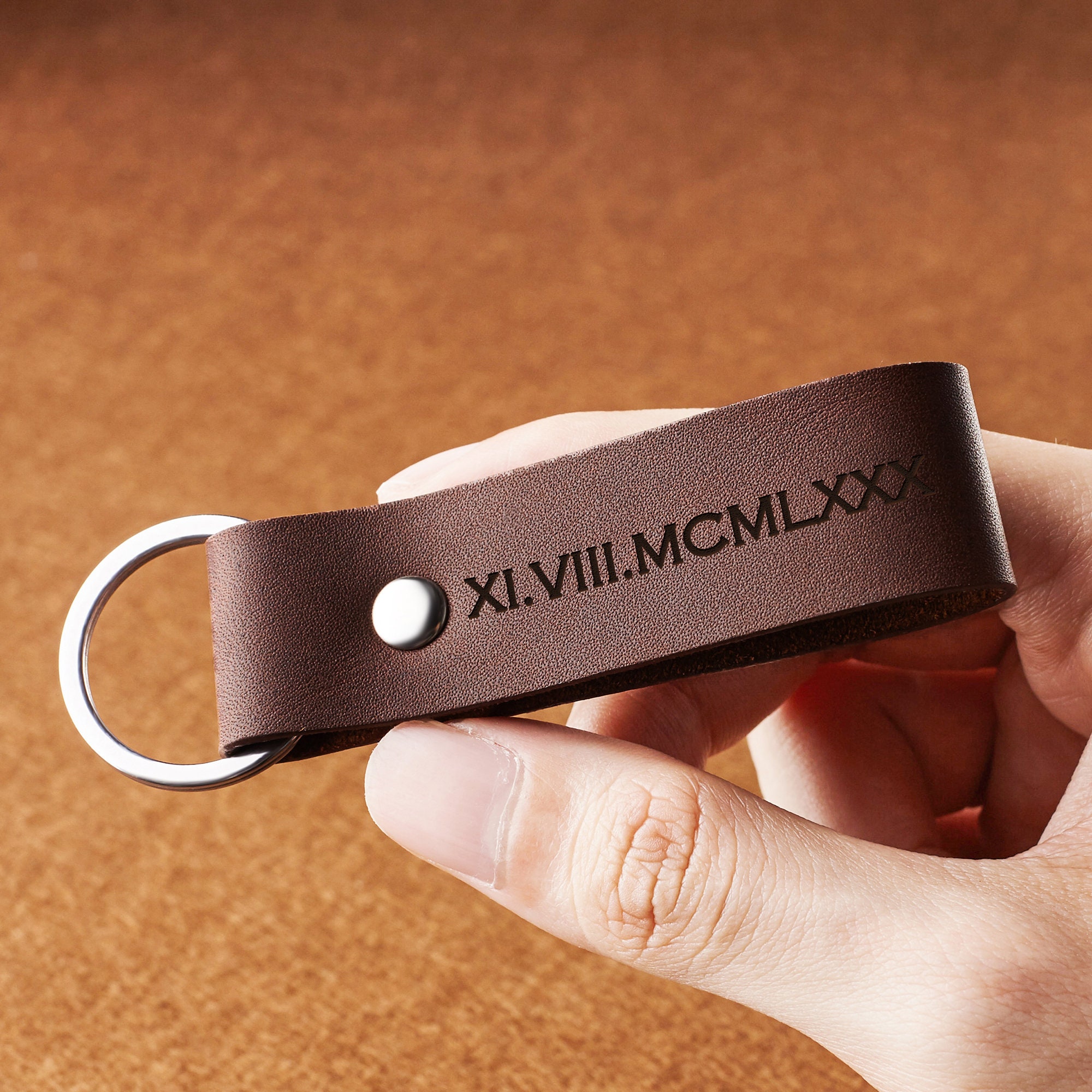 Roman Numerals Keychain, Custom Leather Keyring, Anniversary Keychain ...