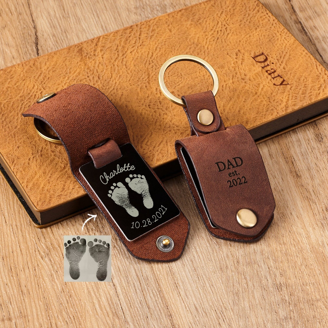 Baby Footprint Keychain, First Time Dad Gift, New Dad Keychain, Father ...