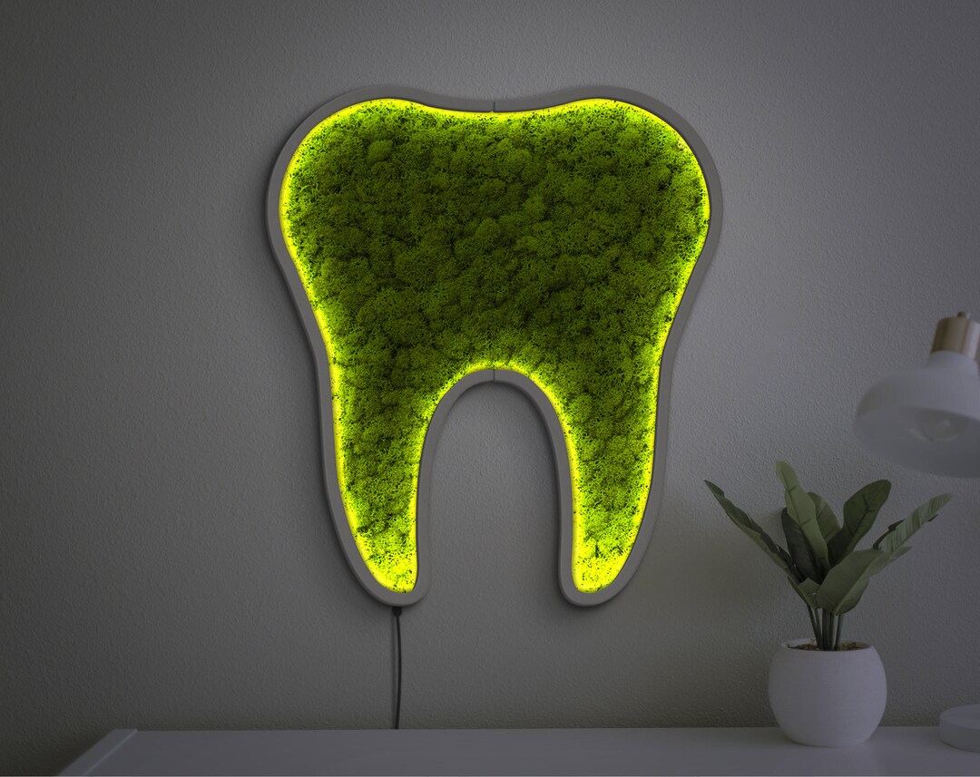 Moss Wall Art With LED, Reindeer Moss Tooth, Dentist Moss Wall Art ...