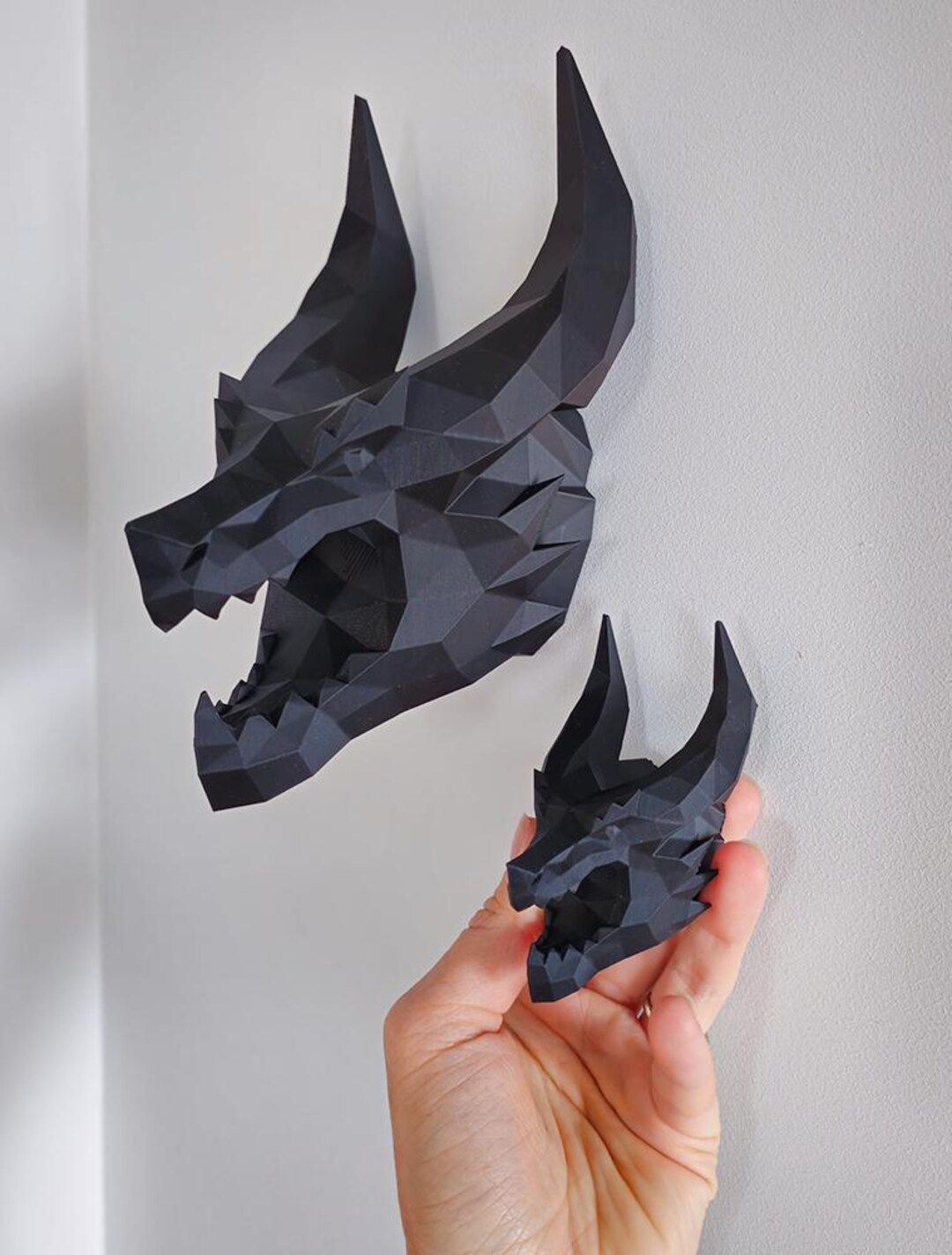 3D Printed Low Poly Dragon Head Wall Decor Geometric Fantasy Art Ready ...