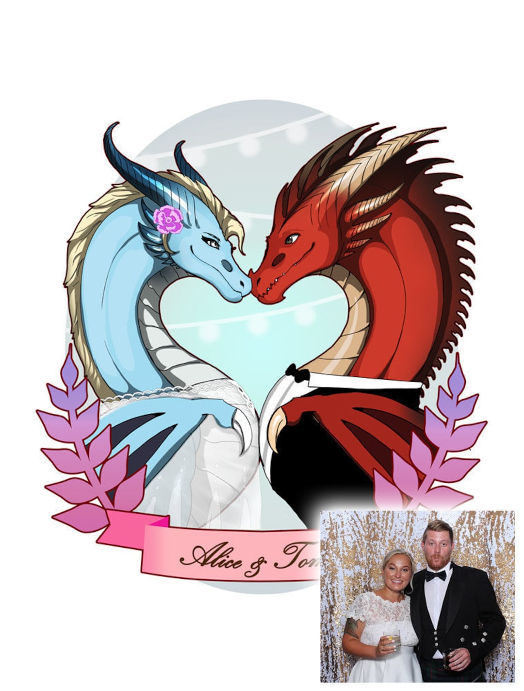 Custom Portrait, Dragon Couple in Love, Digital Personalized Drawing ...
