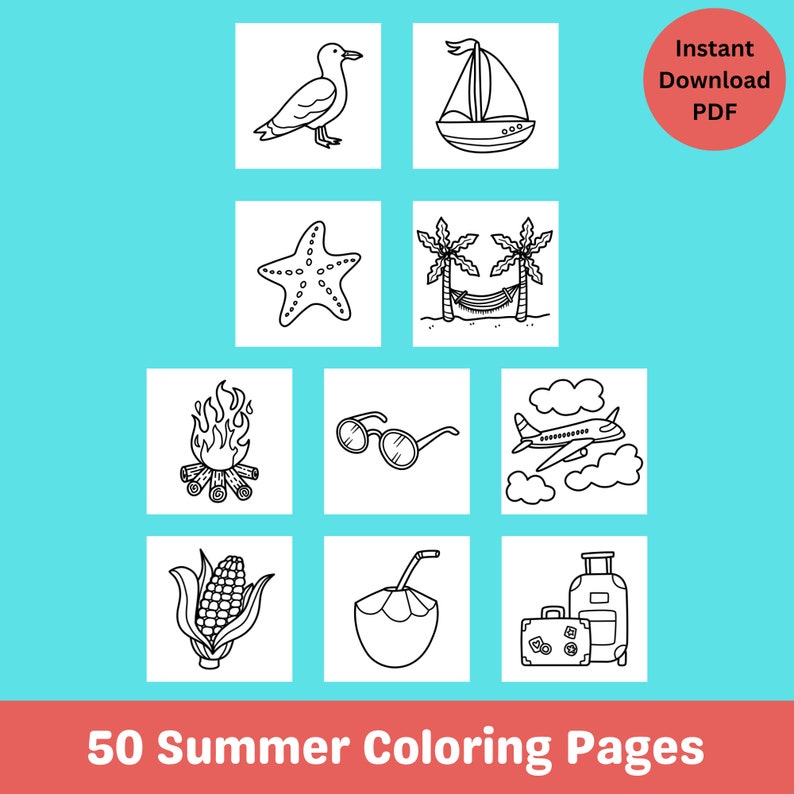 Simply Summer Bold & Easy Coloring Pages, 50 Printable Summer Coloring ...