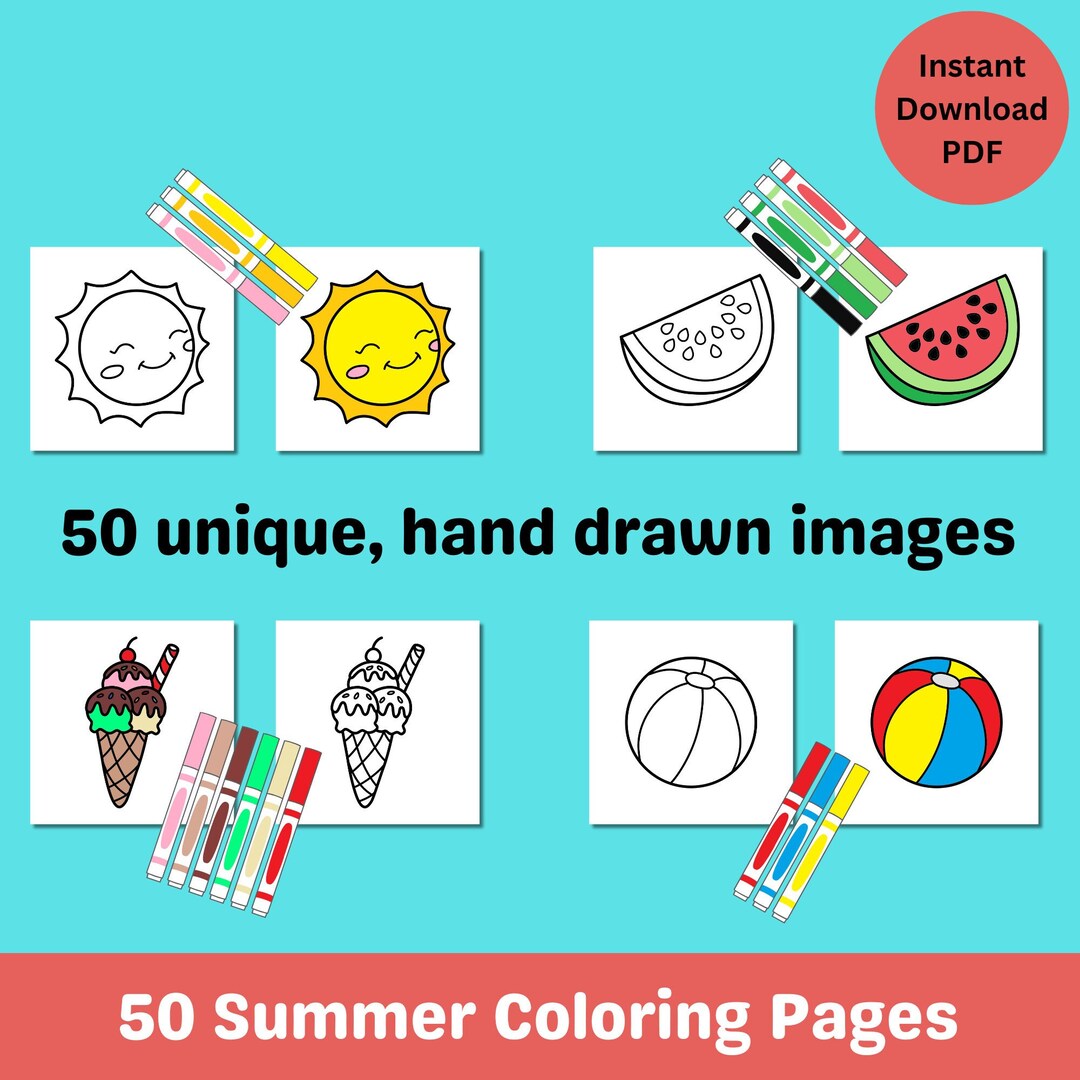 Simply Summer Bold & Easy Coloring Pages, 50 Printable Summer Coloring ...