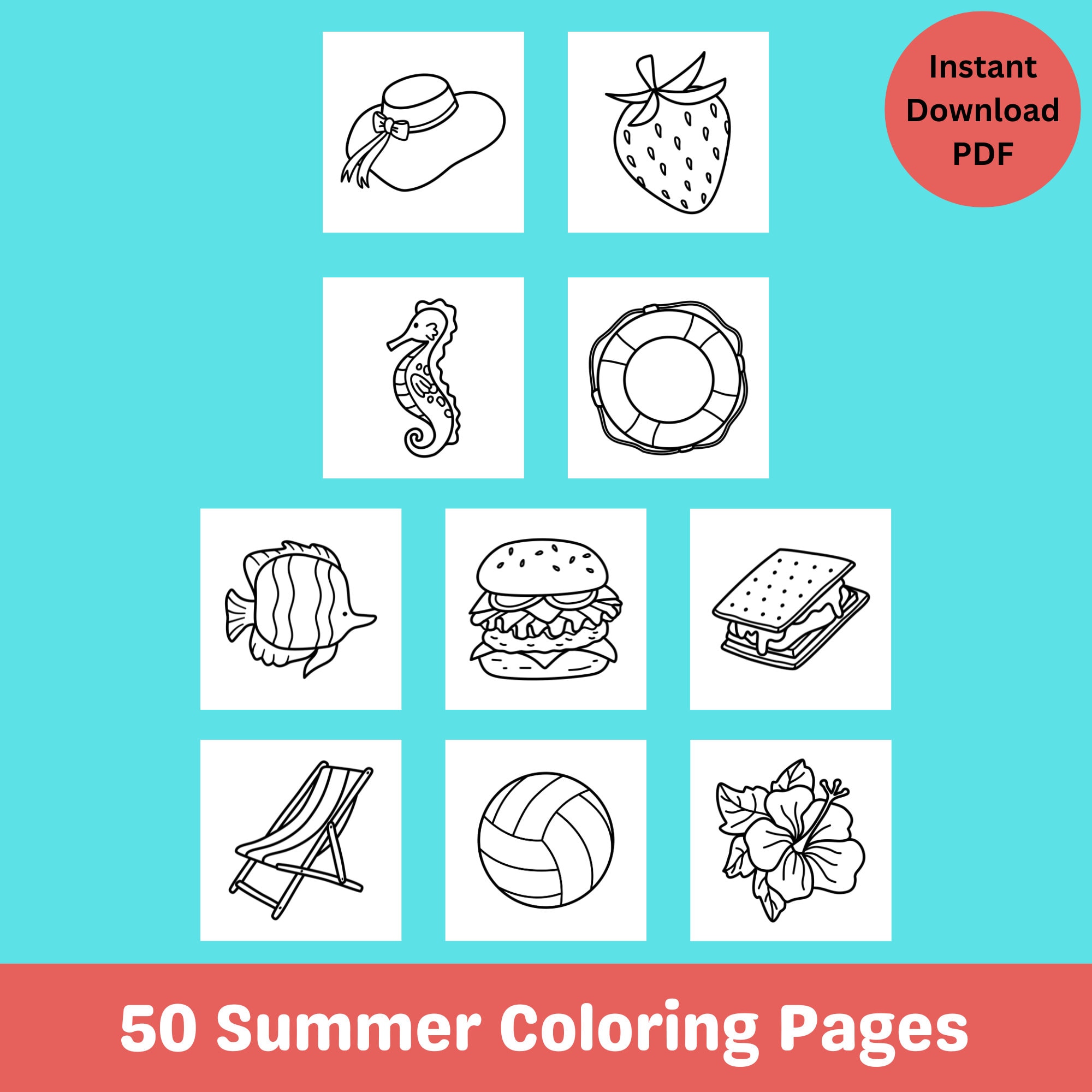 Simply Summer Bold & Easy Coloring Pages, 50 Printable Summer Coloring ...