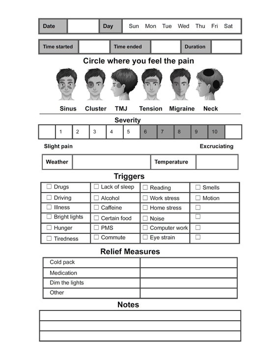 Migraine Tracker Symptom Log Printable PDF Instant | Etsy