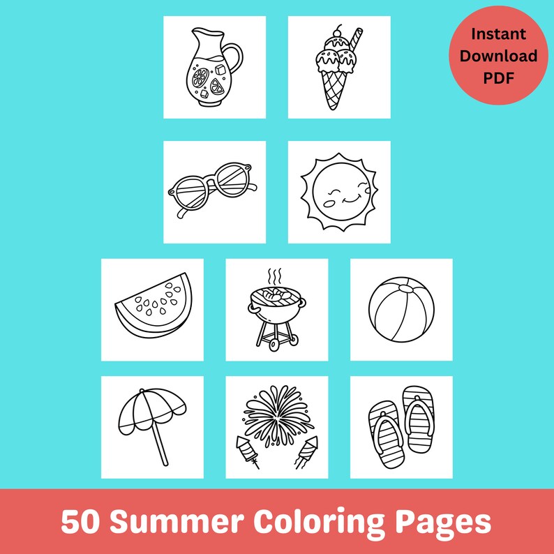 Simply Summer Bold & Easy Coloring Pages, 50 Printable Summer Coloring ...