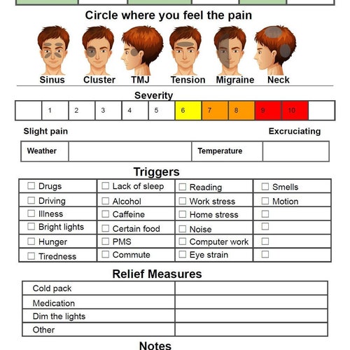 Migraine Tracker Symptom Log Printable PDF Instant - Etsy