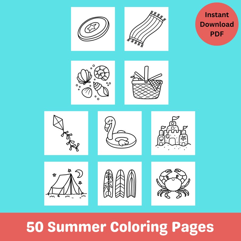 Simply Summer Bold & Easy Coloring Pages, 50 Printable Summer Coloring ...