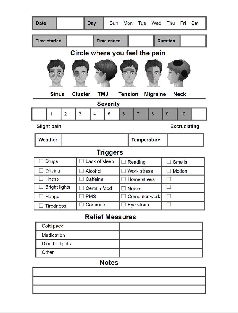 Migraine Tracker | Symptom Log | Printable PDF | Instant Download - Etsy