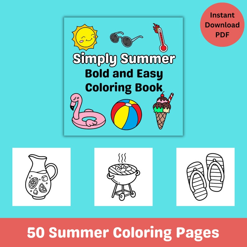 Simply Summer Bold & Easy Coloring Pages, 50 Printable Summer Coloring ...