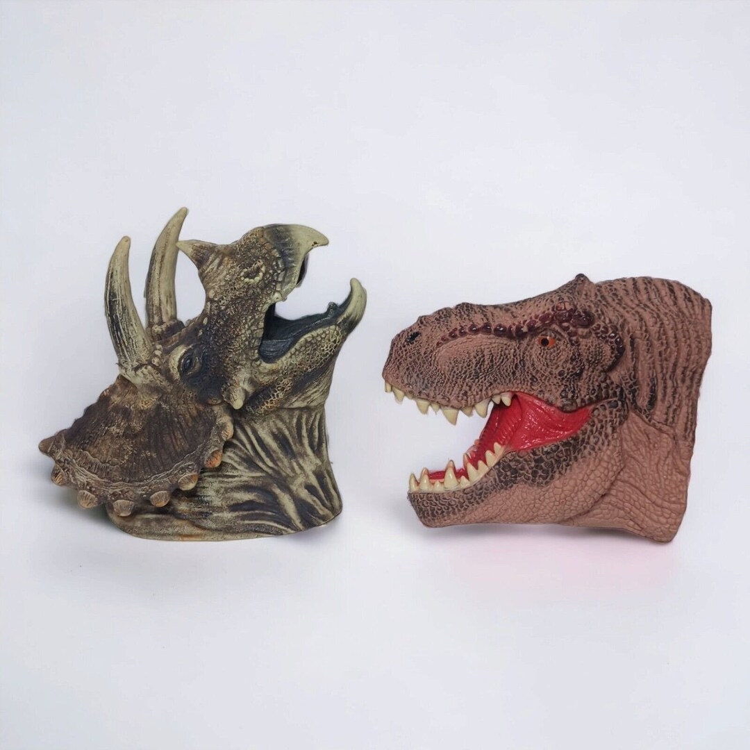 Realistic Dinosaur Triceratops T-rex Head Hand Puppets Prehistoric Toy ...