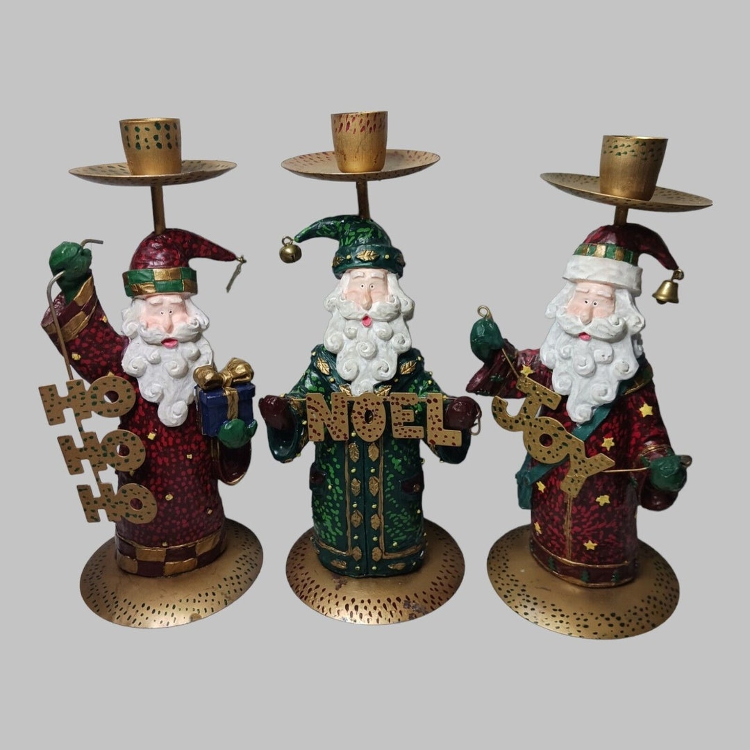 Santa Claus Candlestick Holders Set of 3 Christmas 8.75 Inch - Etsy