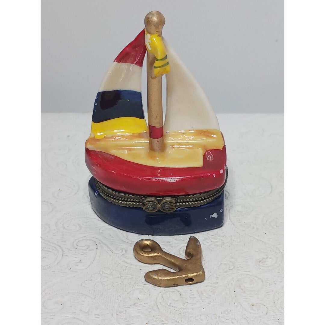 Sailboat Hinged Trinket Box With Anchor Trinket Porcelain - Etsy