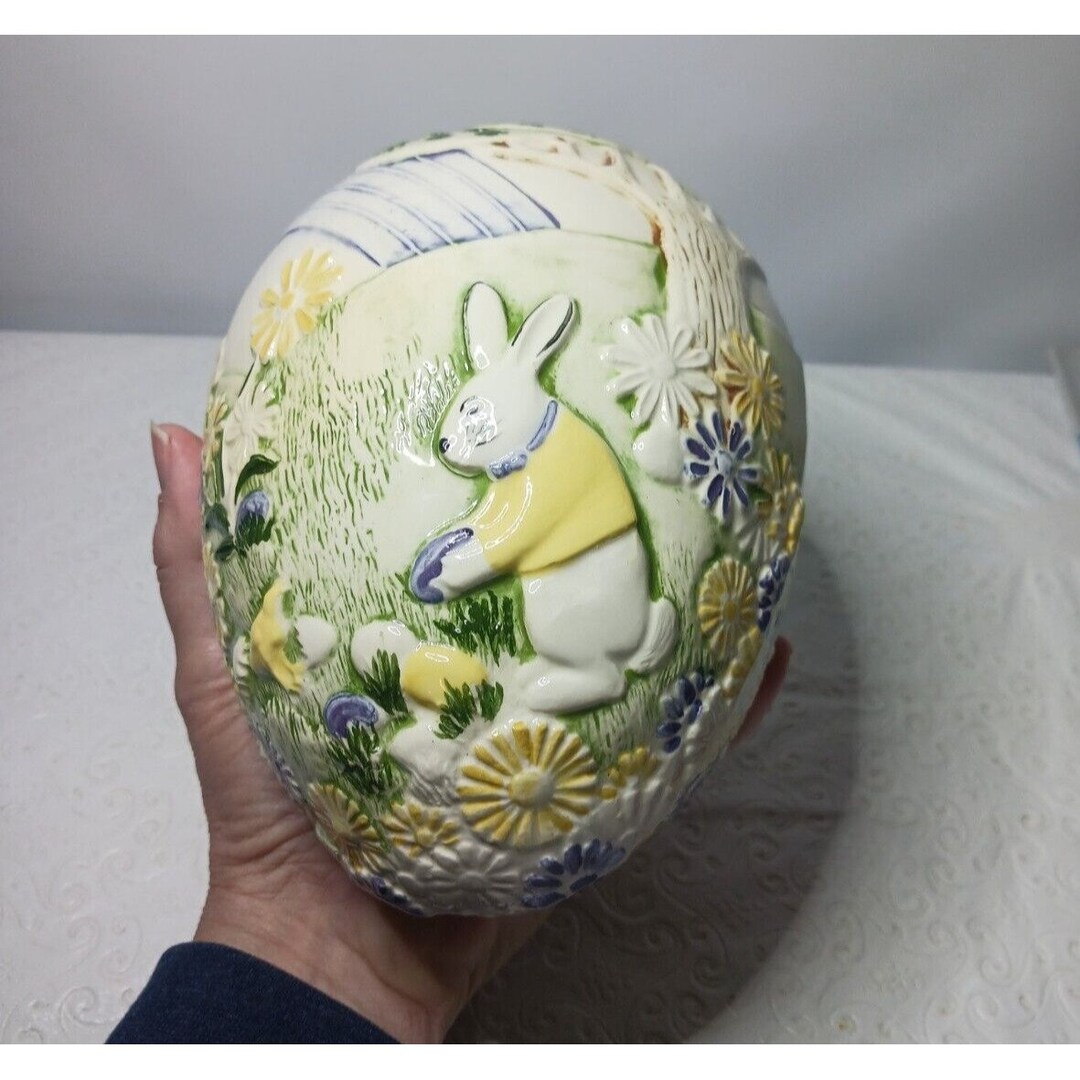 Porcelain Easter Bunny Egg Box Trinket Ceramic Hand Painted Candy Box ...