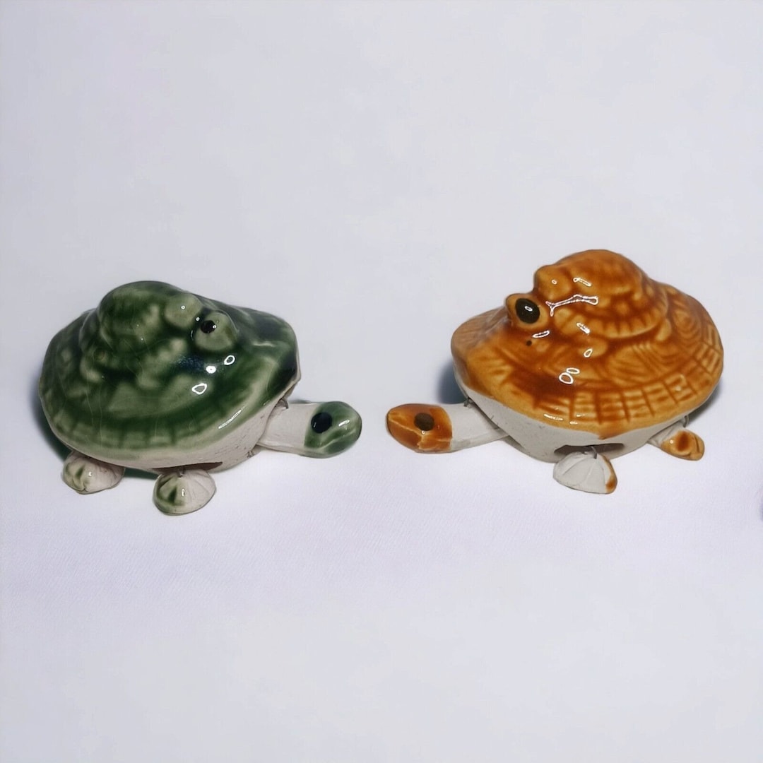 Turtle Family Bobble Head Figurines Set of 2 Ceramic Hand - Etsy
